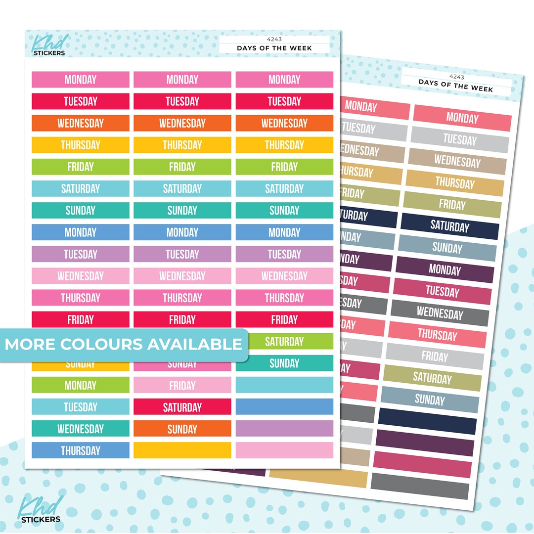Days of the Week Stickers Header Planner Stickers Removable - Etsy