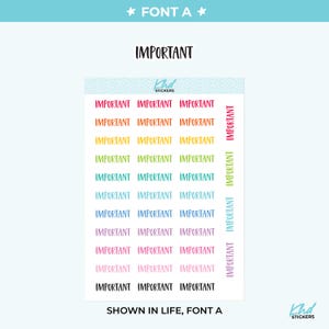 Important Planner Stickers, Select From 2 Fonts & 3 Sizes, Script ...