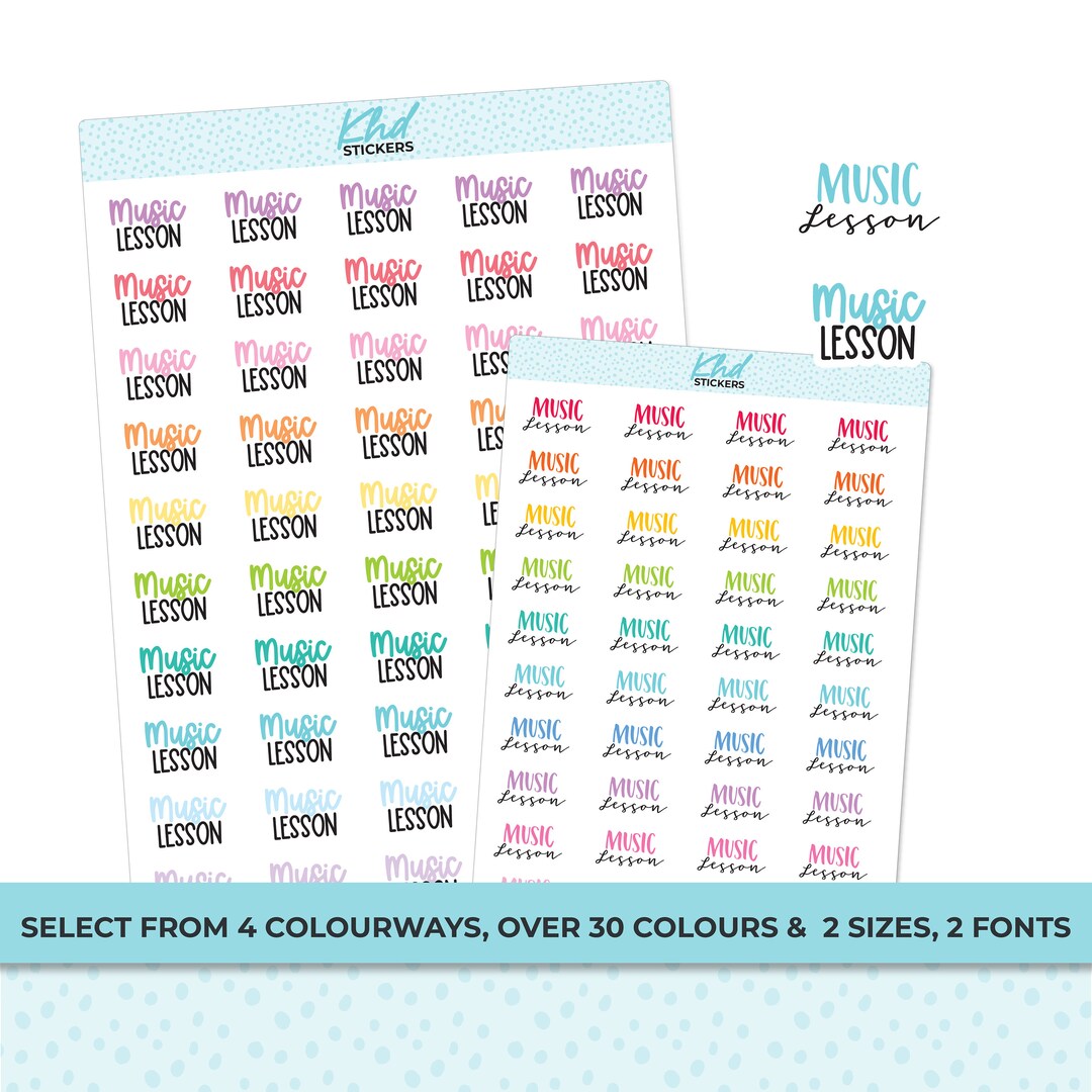 Music Lesson Stickers, Planner Stickers, Two Sizes and Font Options ...