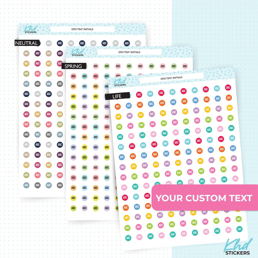 Design Your Own, Tiny Initial Stickers, Removable, Personalised Custom ...