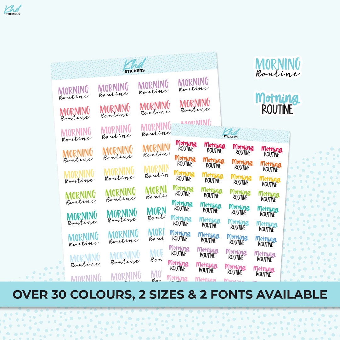Morning Routine Stickers Planner Stickers Two Size and Font - Etsy