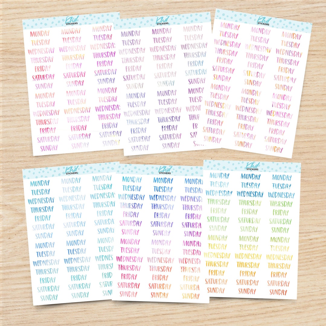 Watercolour Days of the Week Planner Stickers, Watercolour Collection ...
