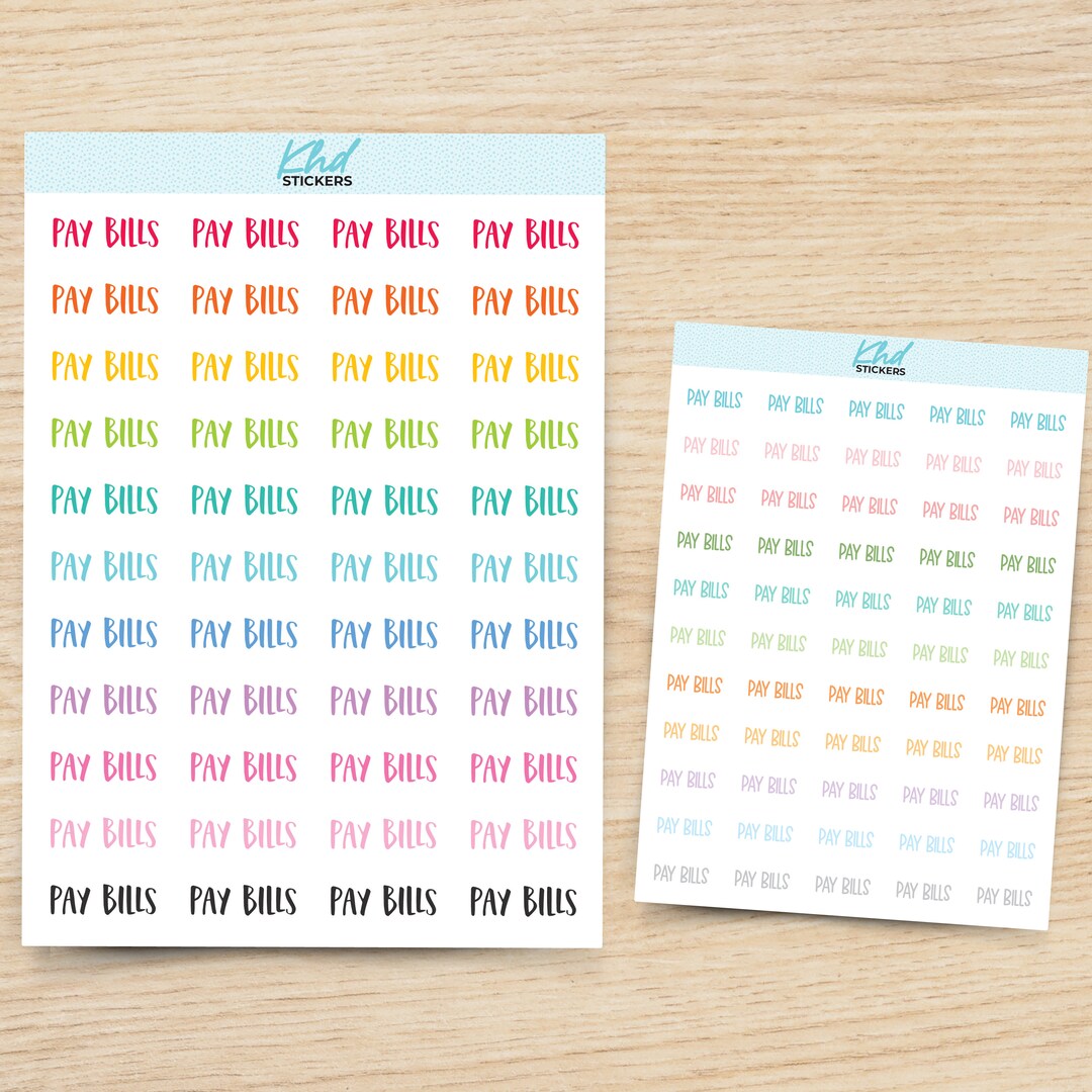Pay Bills Planner Stickers, Planner Stickers, Select From 6 Fonts & 2 ...