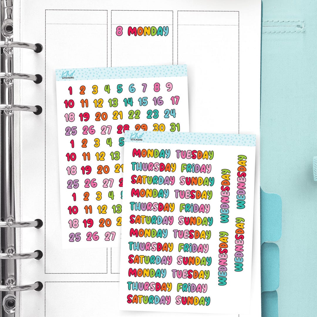 Bubble Days of the Week or Numbers, Planner Stickers, Removable - Etsy