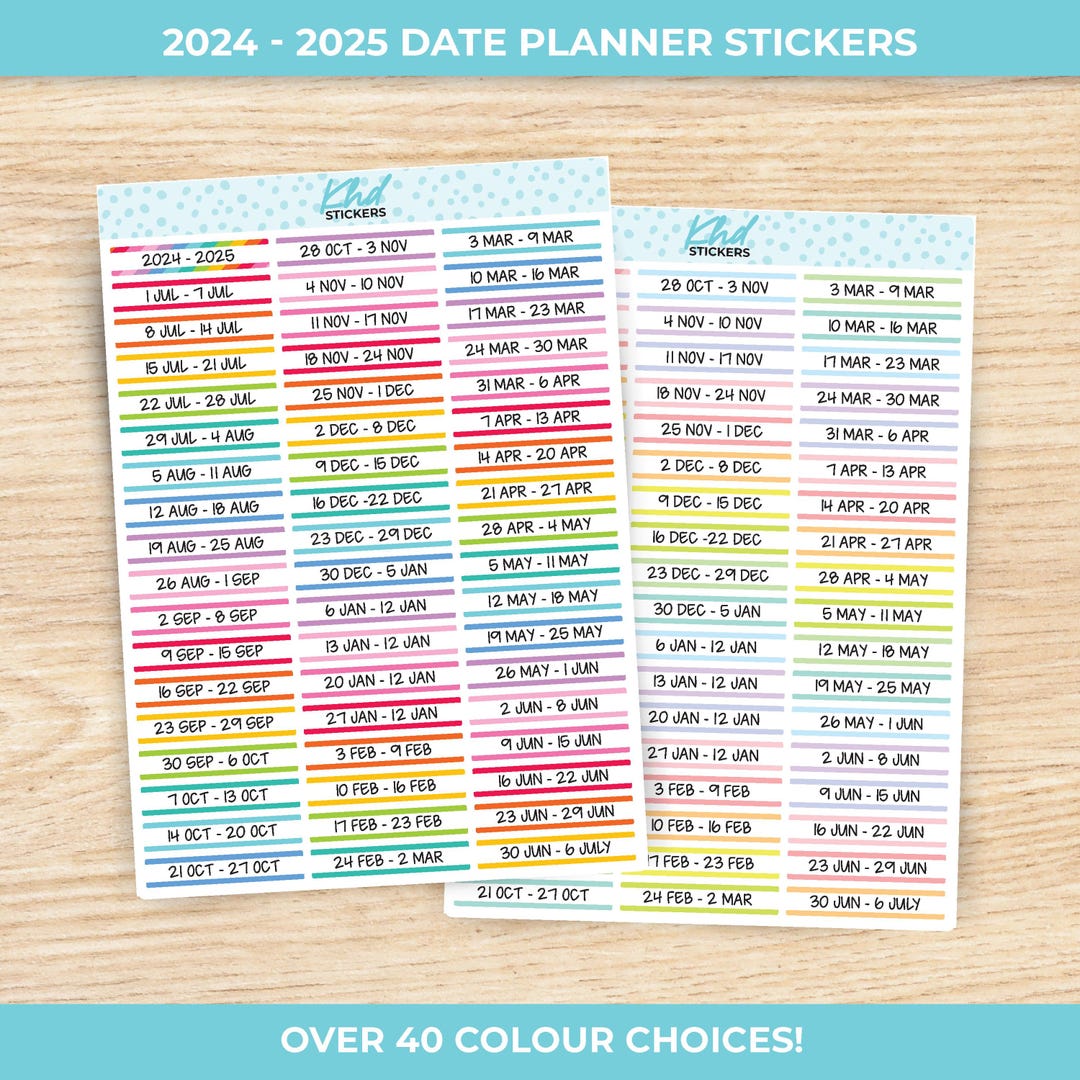 2024 and 2025 Weekly Dated Stickers, Planner Stickers, Week Starts ...