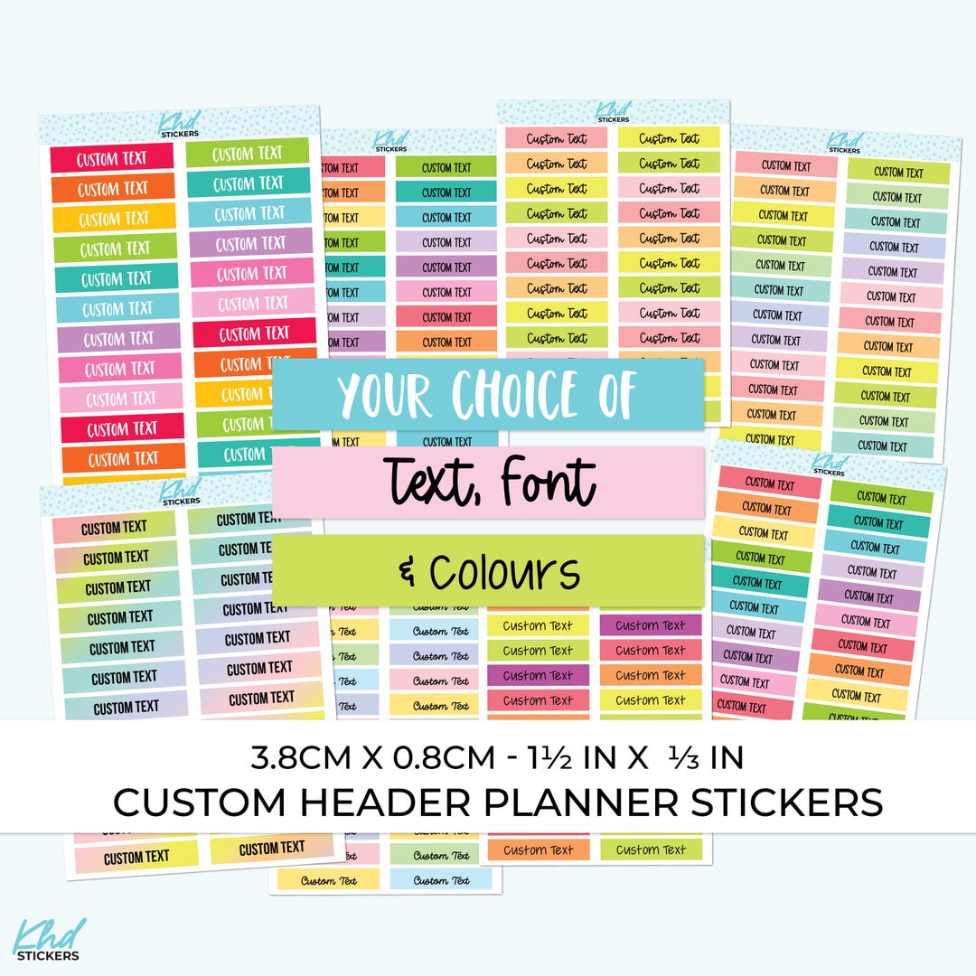 Custom Header Stickers, 1.5" X 0.3" 38mm X 8mm Planner Stickers ...