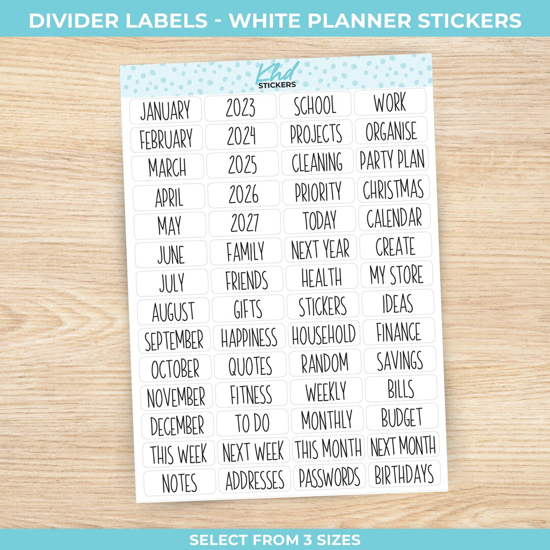 Planner Divider Labels, Three Sizes, Removable - Etsy