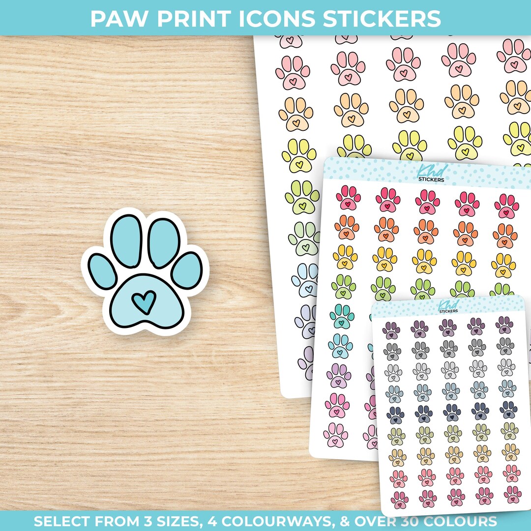 Paw Print Icons Planner Stickers, Three Sizes Including Tiny, Removable ...