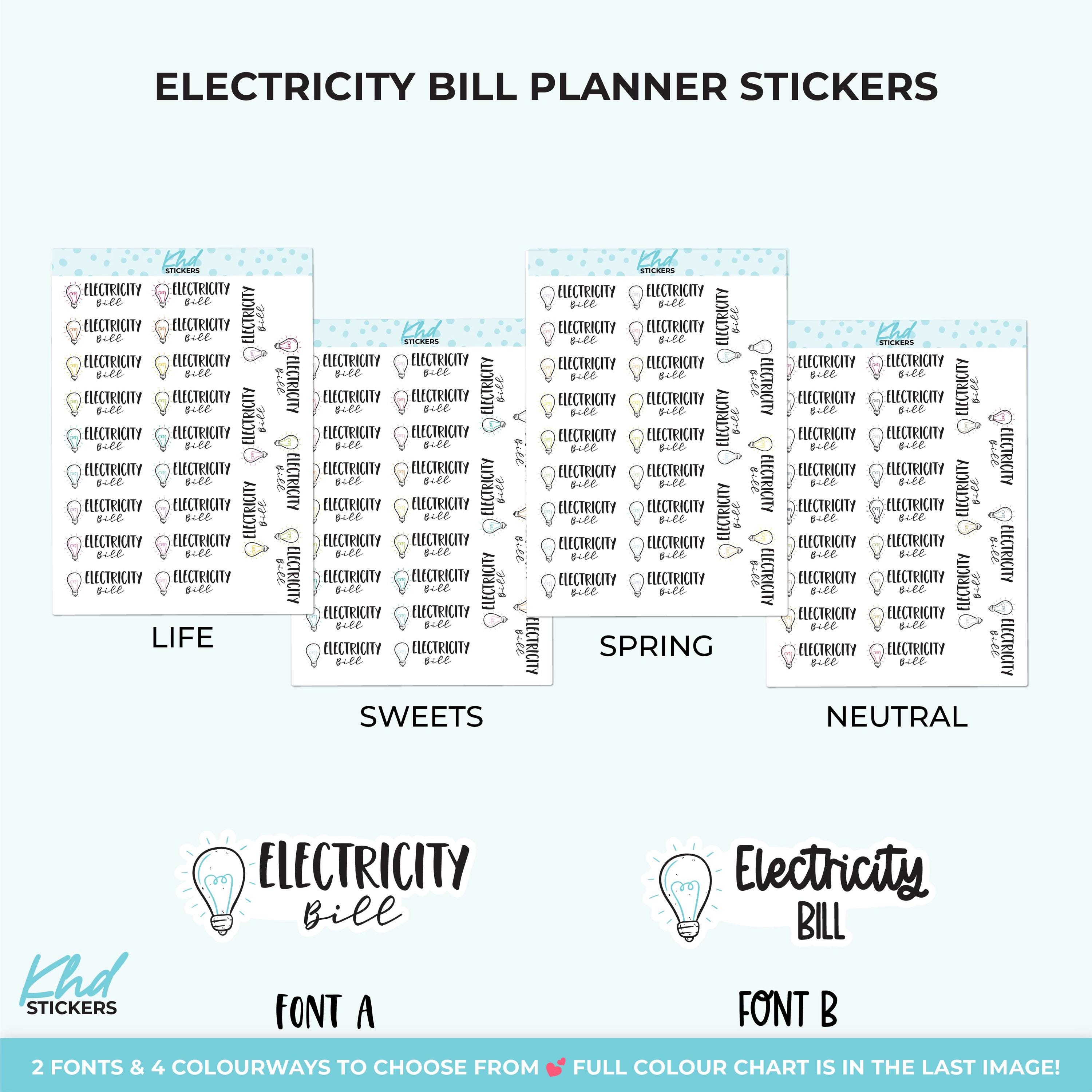 Electricity Bill Planner Stickers, Three Sizes Including Tiny ...