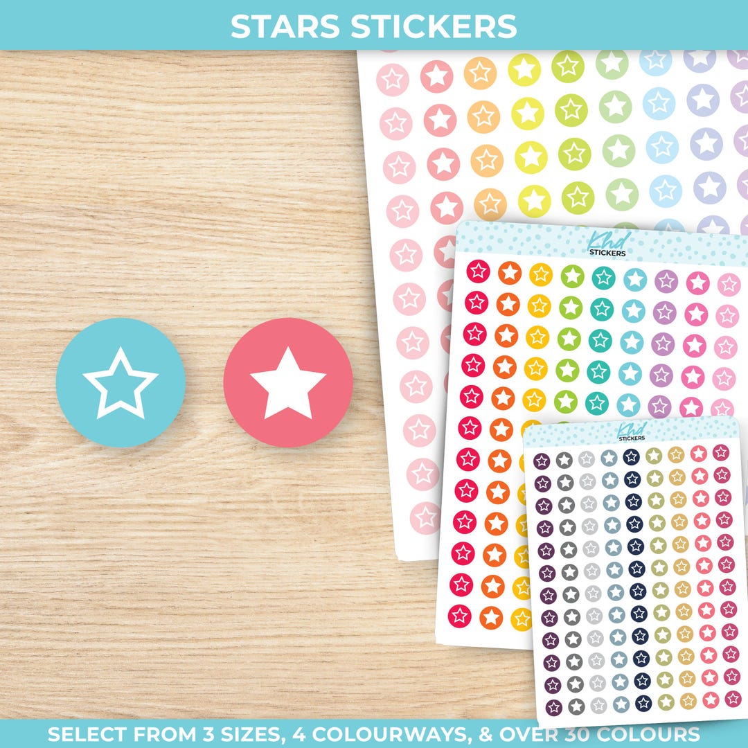 Stars Stickers, Planner Stickers, 2 Sizes and Over 30 Colours ...