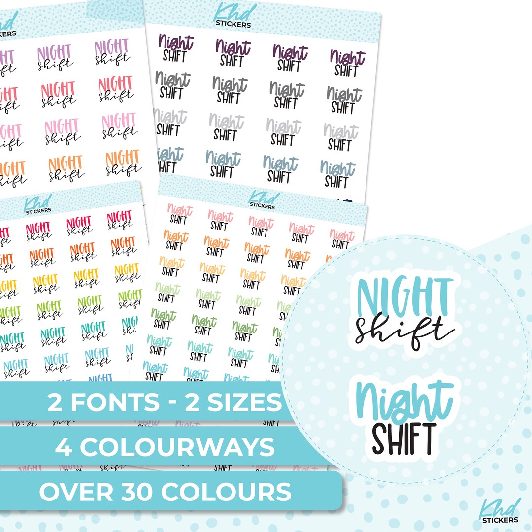 Night Shift Stickers Planner Stickers Two Sizes and Font - Etsy