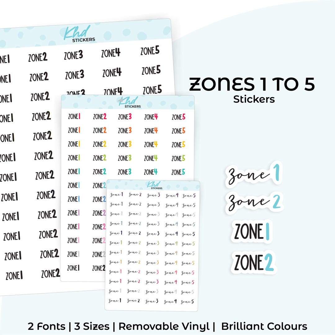 Zones 1 to 5 Planner Stickers, 3 Sizes, Removable - Etsy