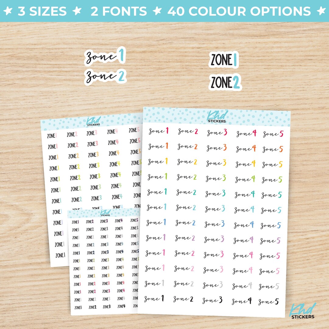 Zones 1 to 5 Planner Stickers, Three Sizes Including Tiny, Removable - Etsy