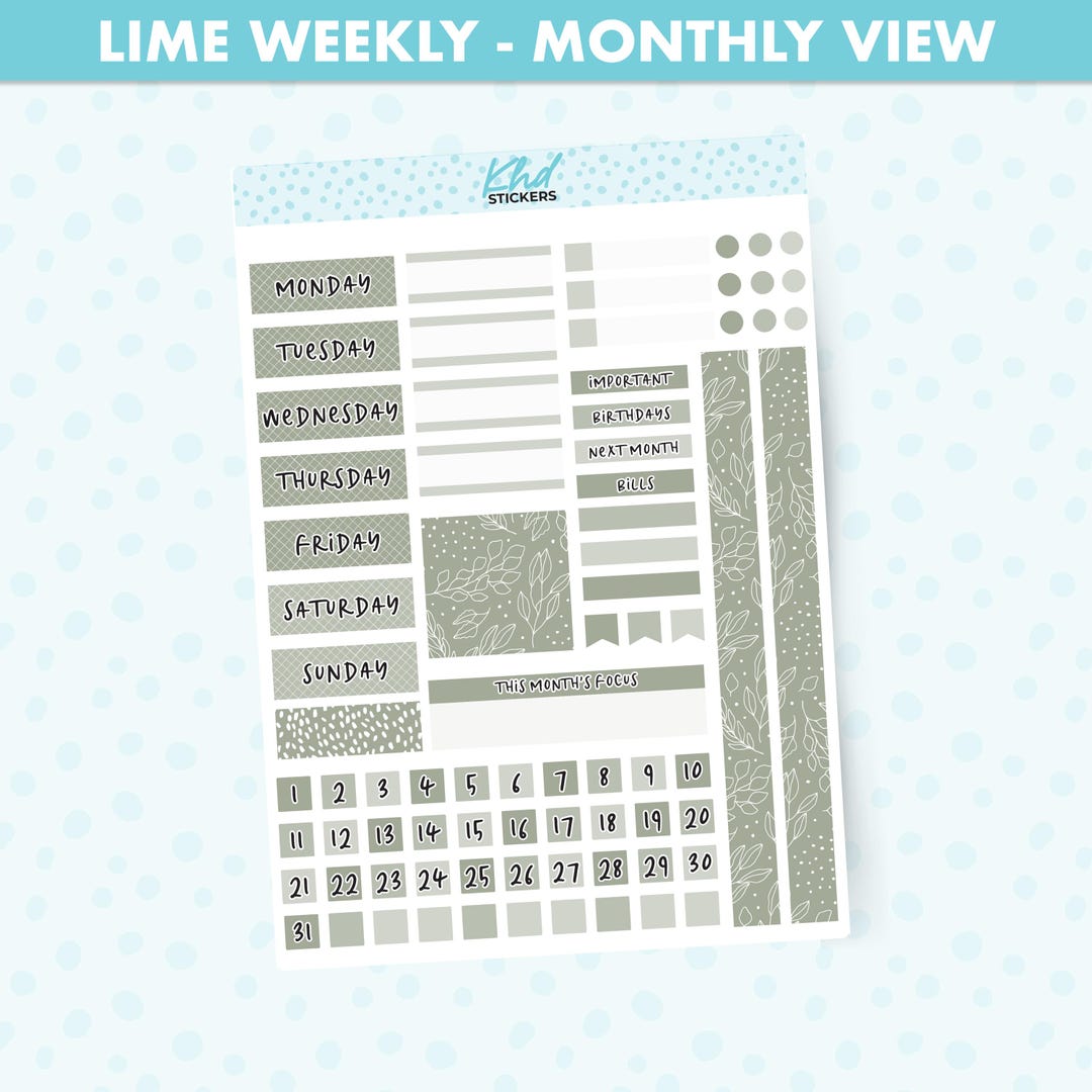 Relaxed Sunday Lime Weekly Monthly View Planner Sticker Kit, Set 47020 ...