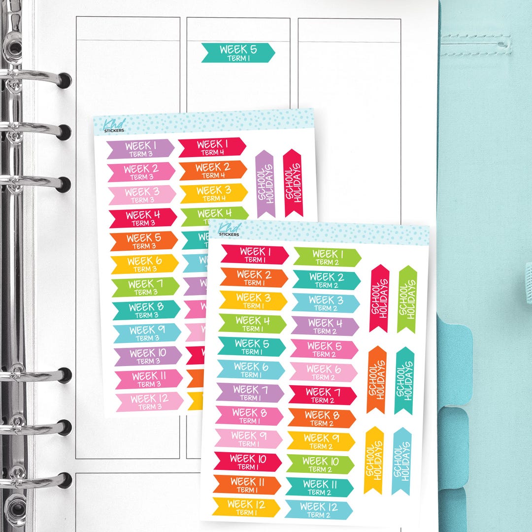 Size School Terms & Weeks Stickers, Planner Stickers, Removable - Etsy ...