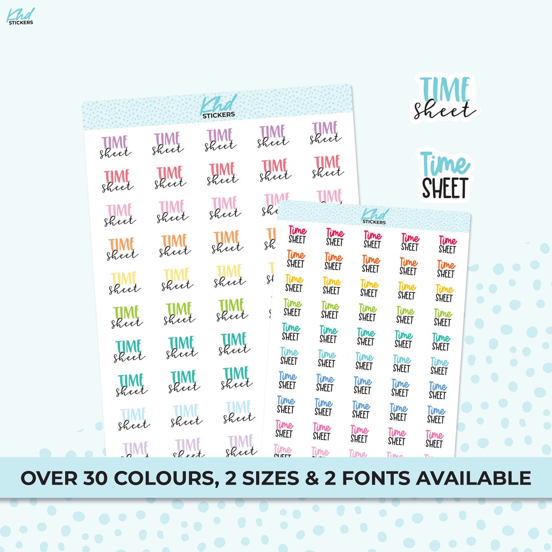 Time Sheet Stickers Word Planner Stickers Two Size and Font - Etsy