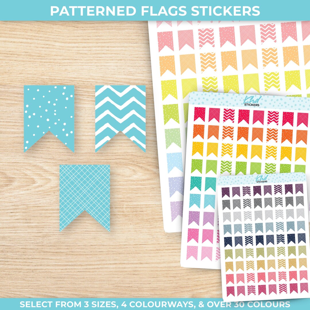 Patterned Flags Planner Stickers, Three Sizes Including Tiny, Removable ...