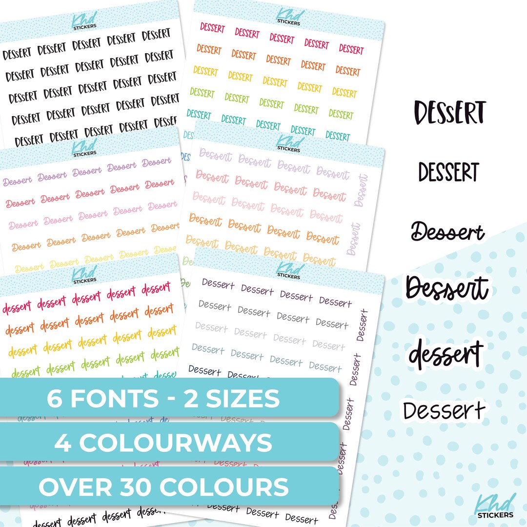 Dessert Stickers Script Planner Stickers Select From 6 Fonts - Etsy