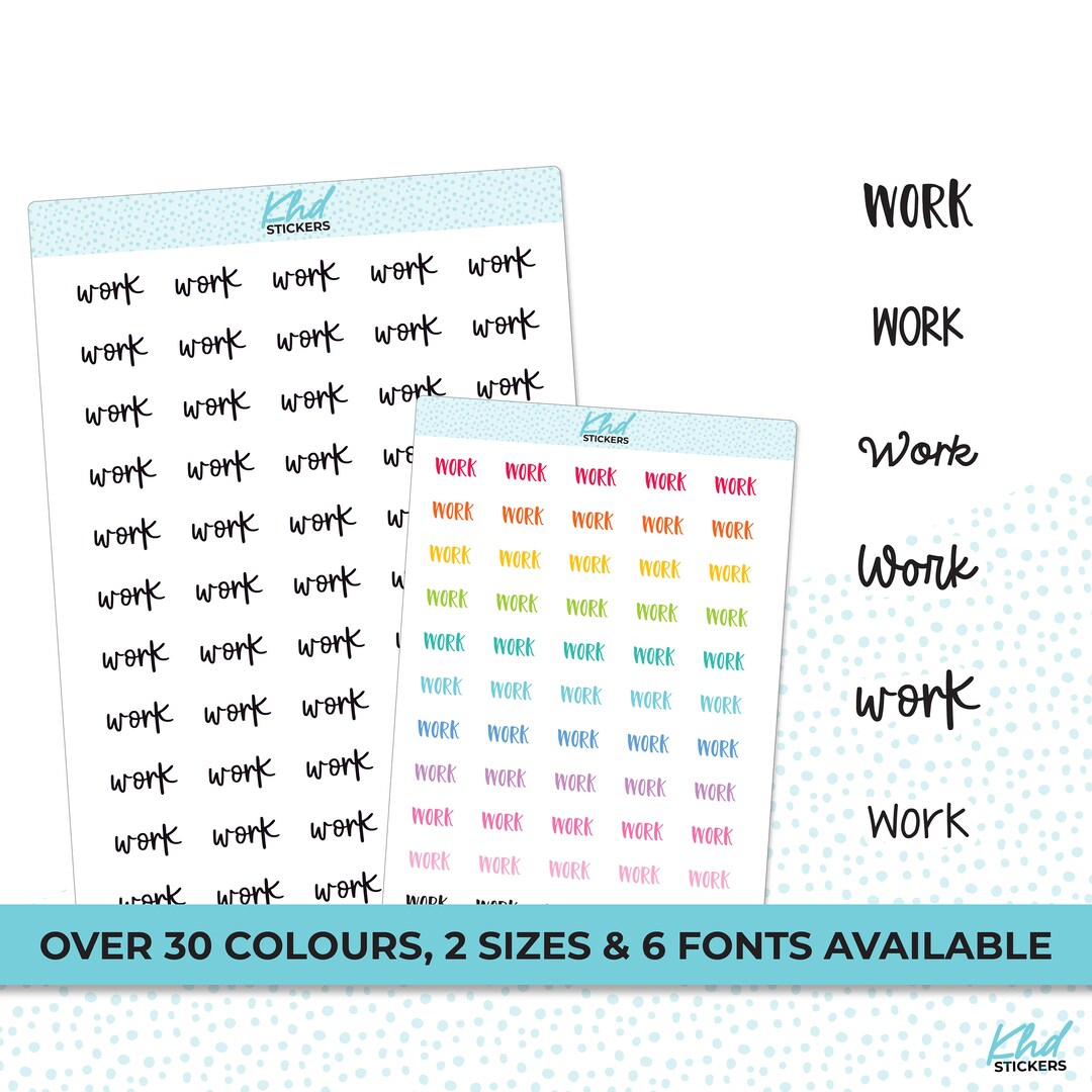 WORK Stickers Planner Stickers Select From 6 Fonts & 2 - Etsy