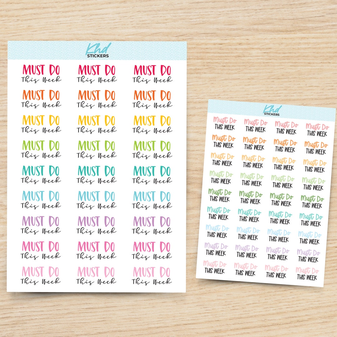 Must Do This Week Planner Stickers, Two Sizes and Font Options, Over 30 ...