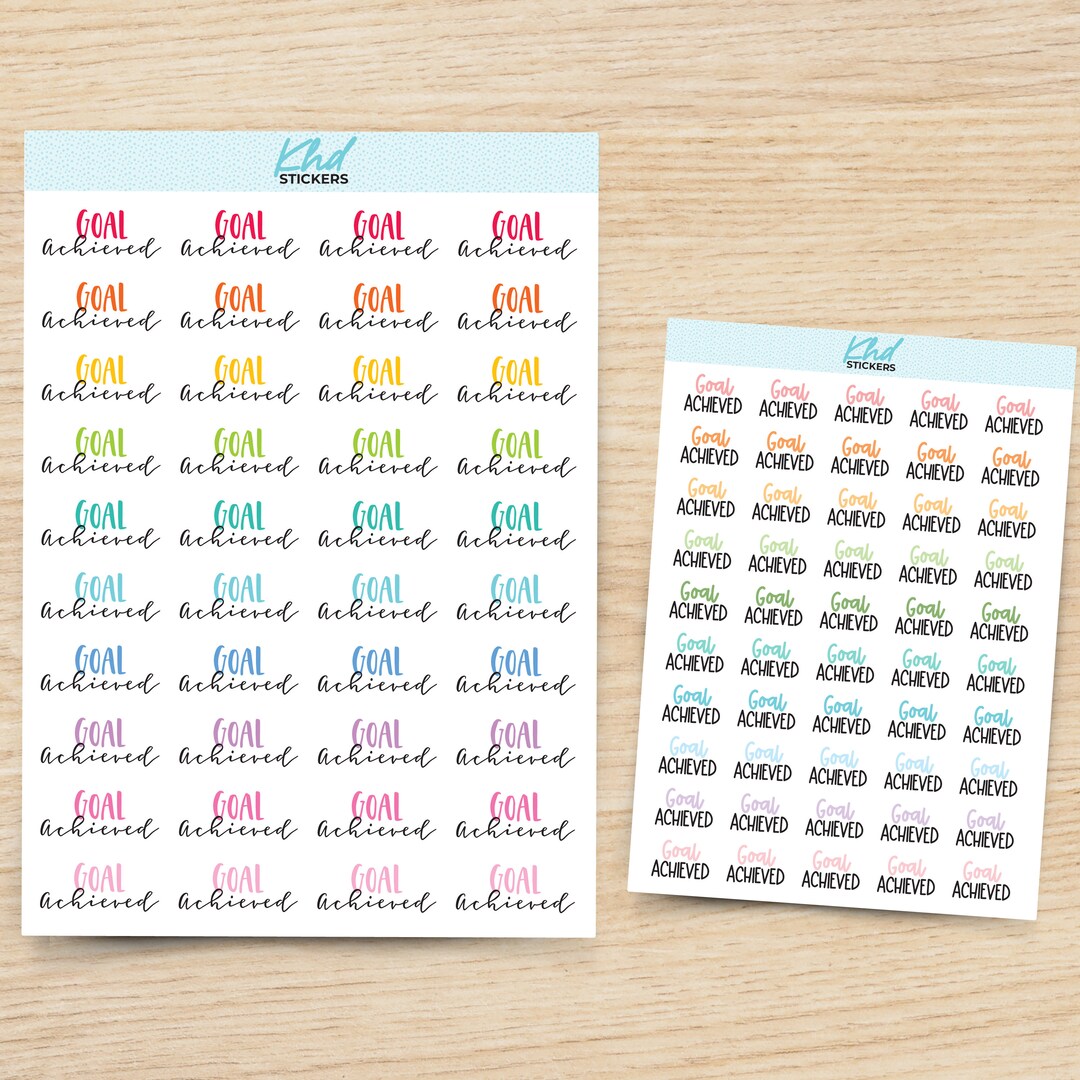 Goal Achieved Stickers, Planner Stickers, Two Sizes and Font Options ...
