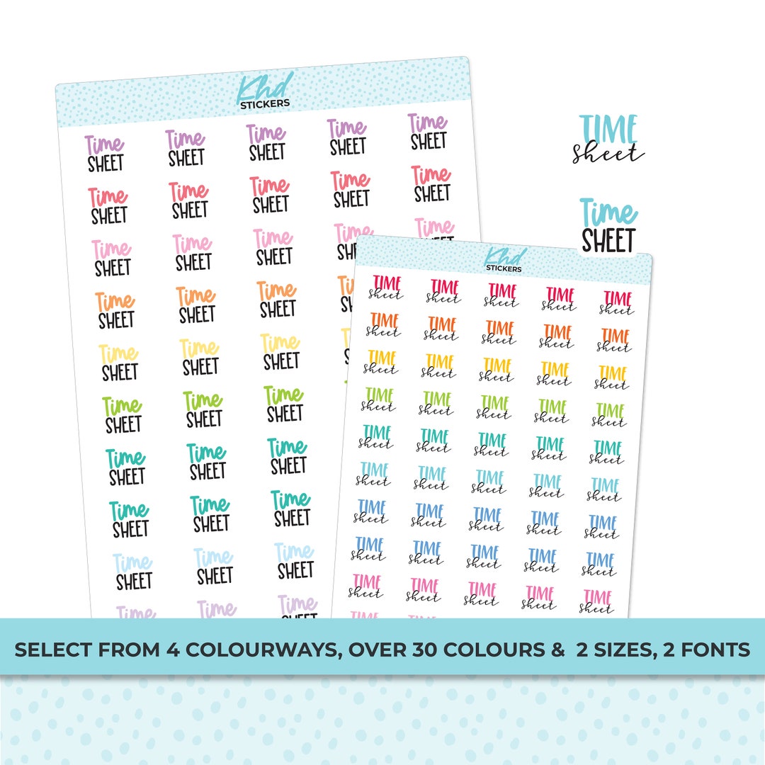 Time Sheet Stickers, Word Planner Stickers, Two Size and Font Options ...