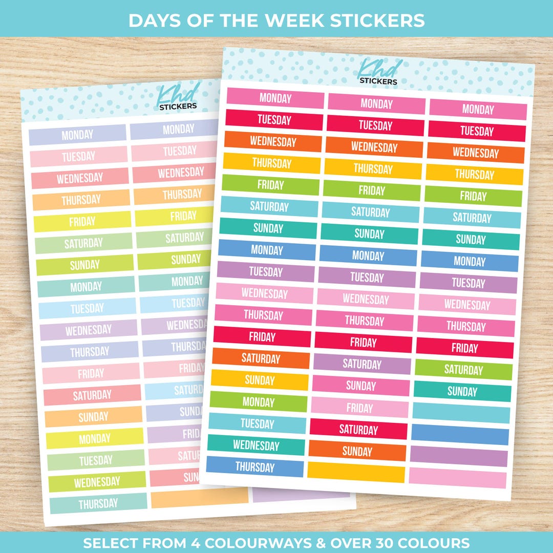 Days of the Week Stickers, Header Planner Stickers, Removable - Etsy