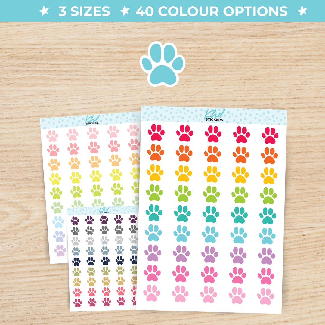 Paw Print Icons Planner Stickers, Three Sizes Including Tiny, Removable ...
