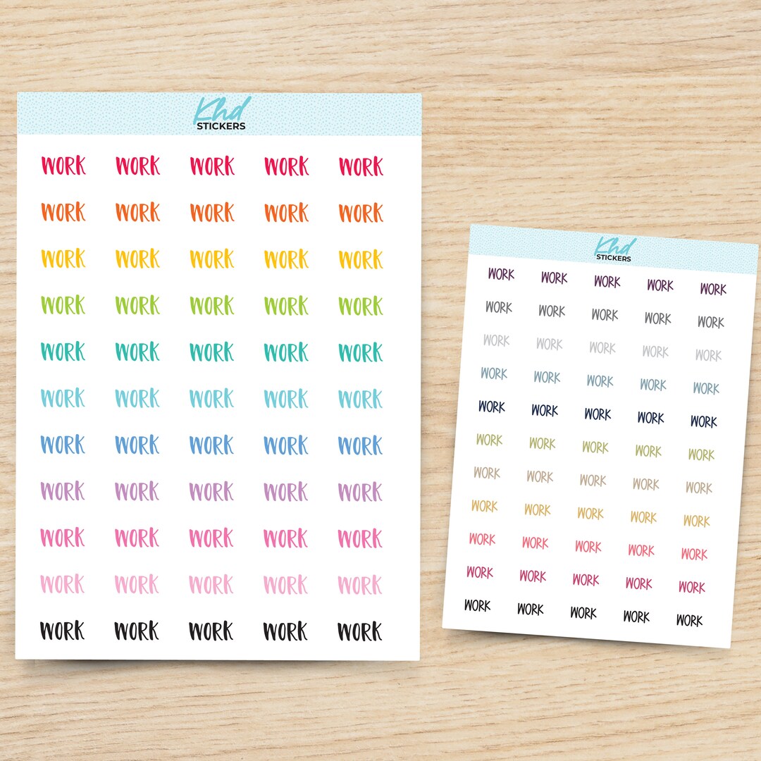 WORK Stickers, Planner Stickers, Select From 6 Fonts & 2 Sizes ...