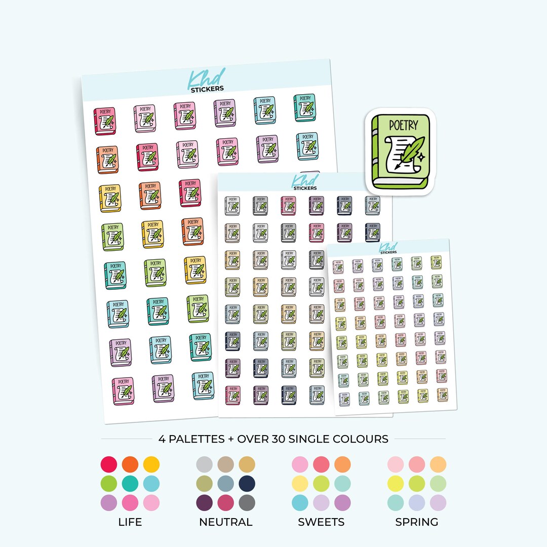 Poetry Book Icons Planner Stickers, Premium Removable Stickers - Etsy
