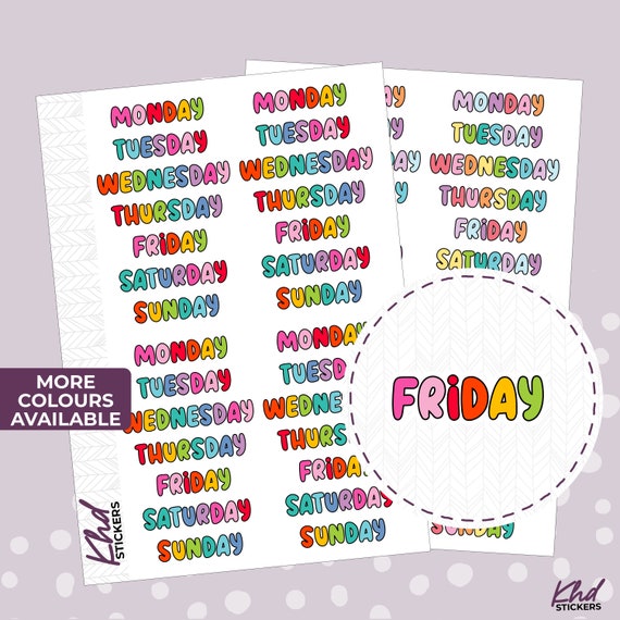 Days of the Week Stickers Header Planner Stickers Removable - Etsy