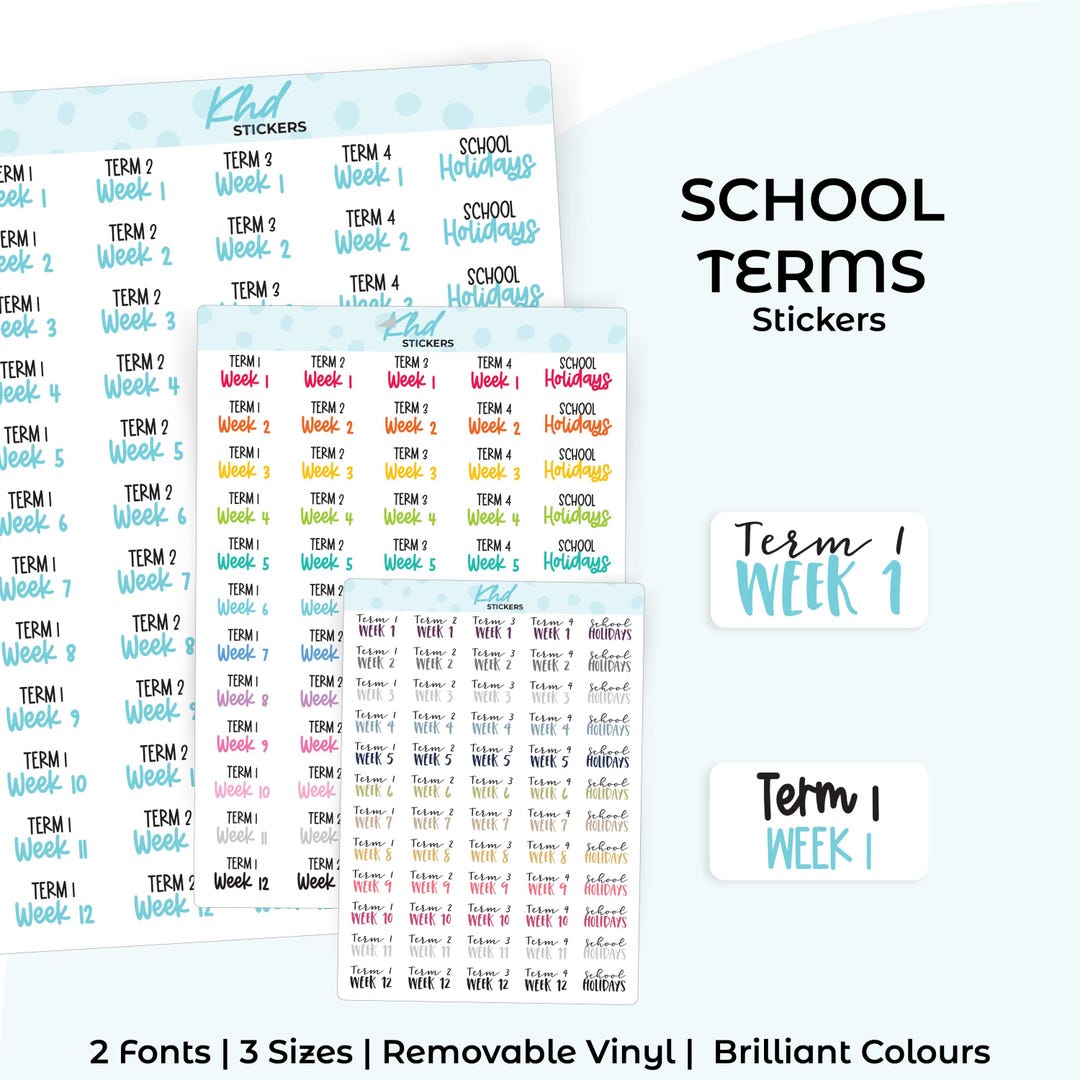 School Terms Planner Stickers, 3 Sizes, Removable - Etsy Australia