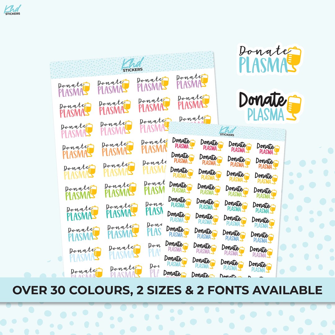 Donate Plasma Stickers, Planner Stickers, Two Size and Font Options ...