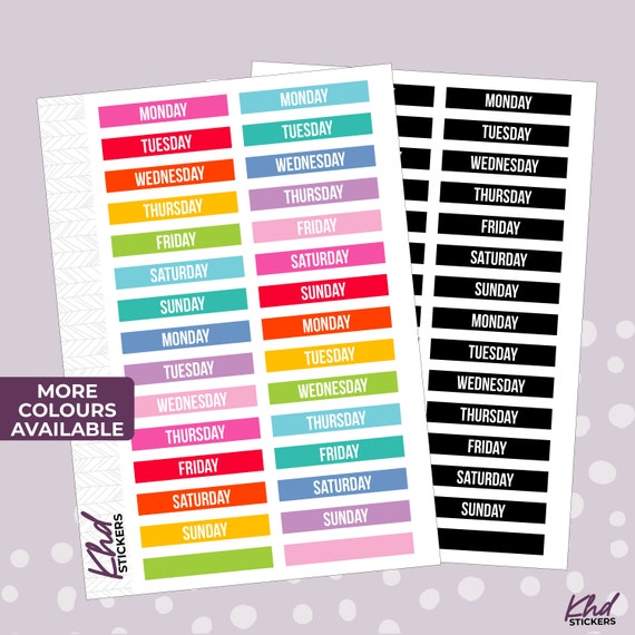 Days of the Week Stickers Header Planner Stickers Removable - Etsy