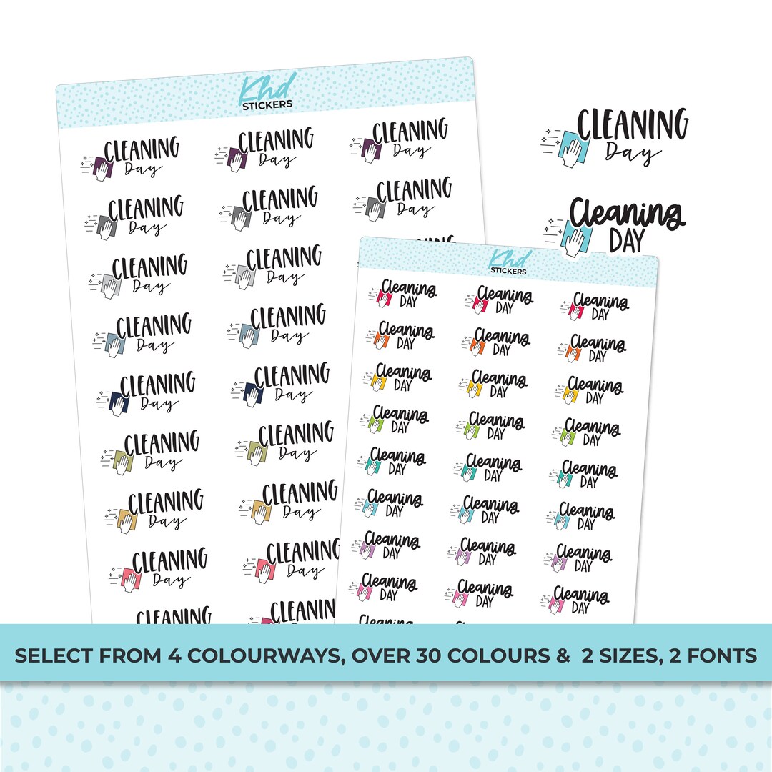 Cleaning Day Planner Stickers, Script Stickers, Two Sizes and Font ...