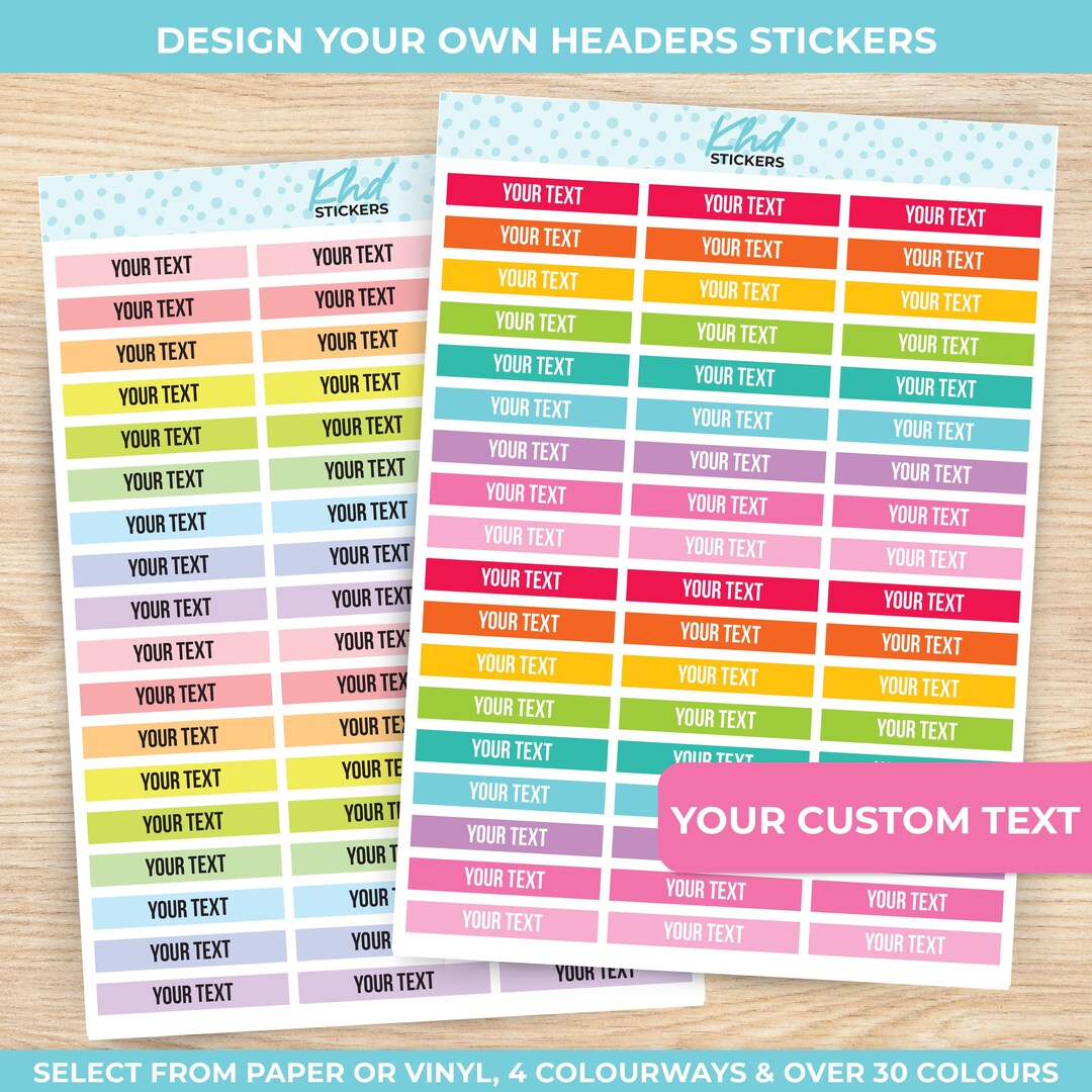 14 Sizes, Custom Header Stickers, Planner Stickers, Removable - Etsy