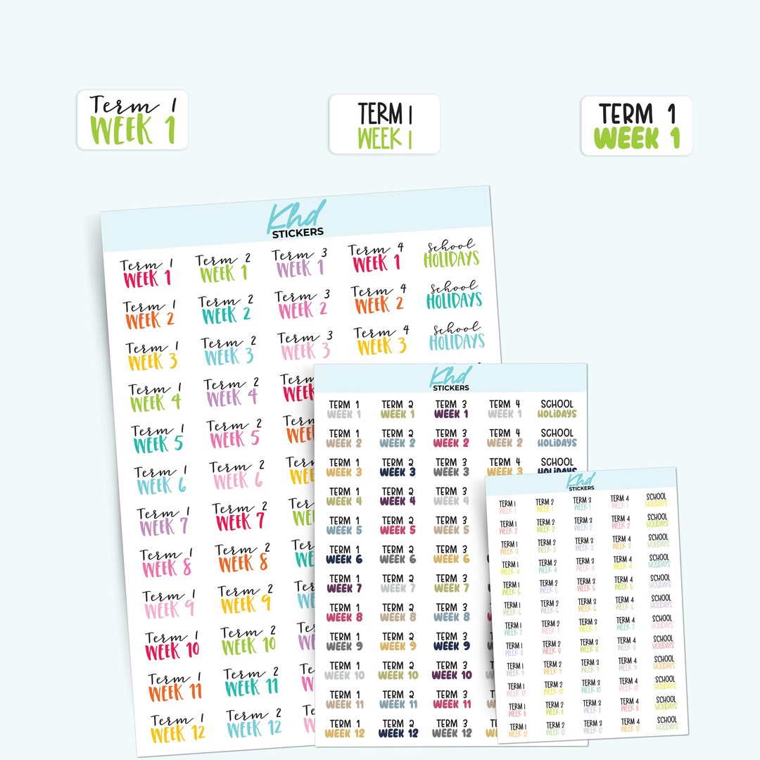 School Terms Planner Stickers, 3 Sizes With Tiny, Small, and Large ...