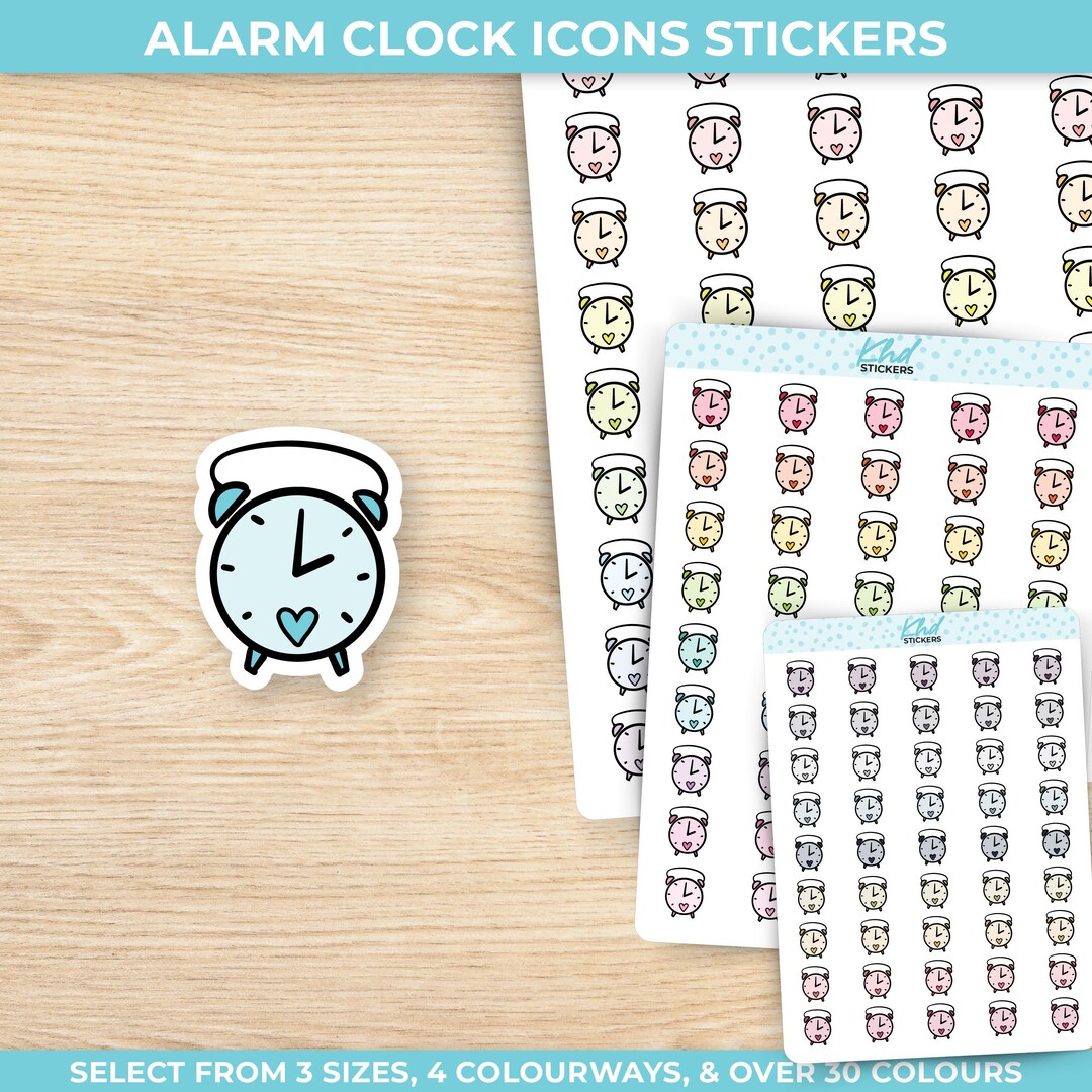 Alarm Clock Icons Planner Stickers, Three Sizes Including Tiny ...