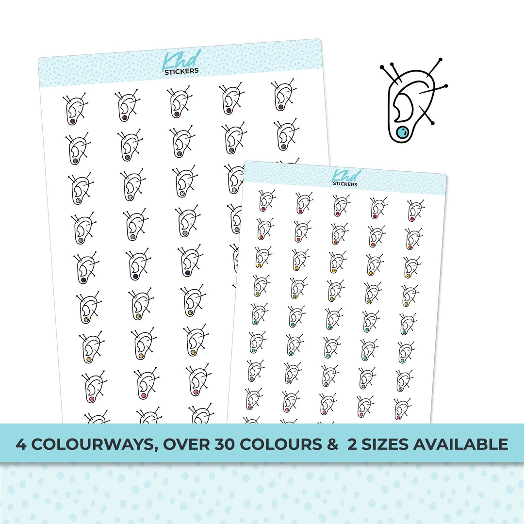 Ear Acupuncture Planner Stickers, Two Sizes and Over 30 Colour ...