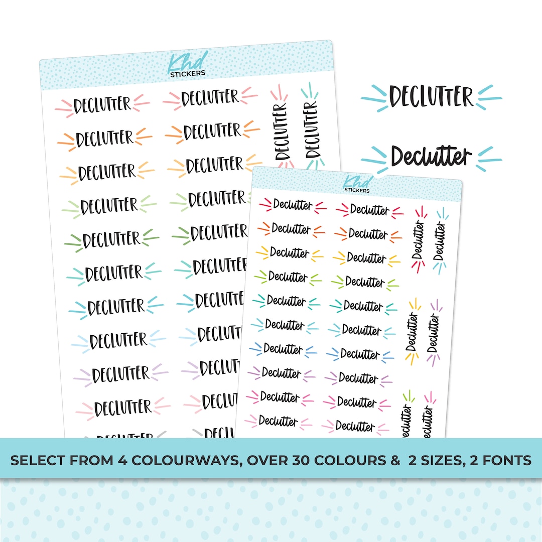 Declutter Stickers, Planner Stickers, Two Size and Font Options ...