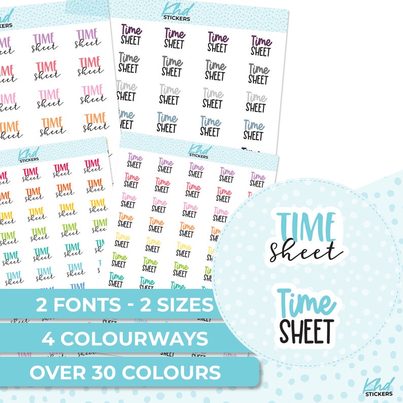 Time Sheet Stickers Word Planner Stickers Two Size and Font - Etsy