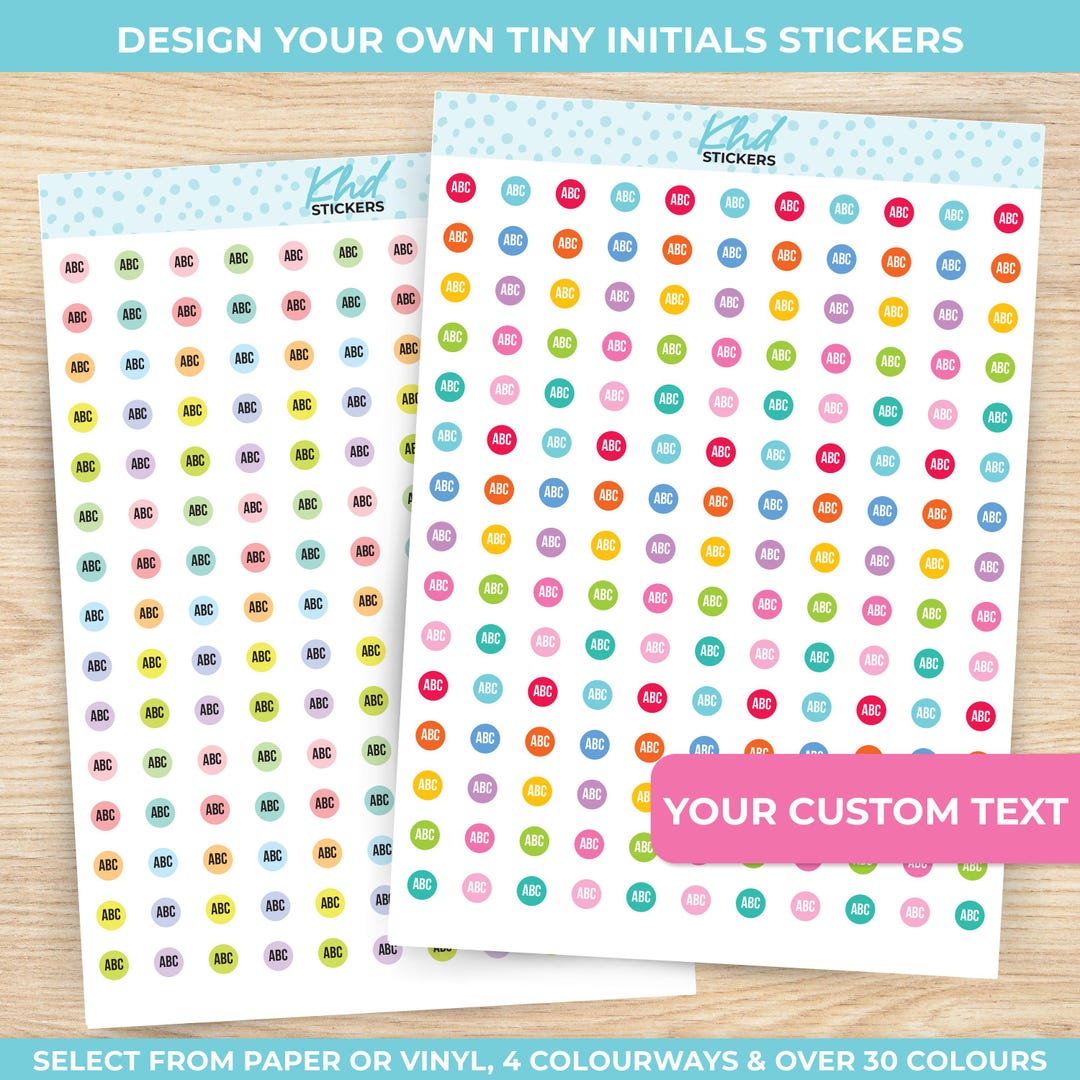 Design Your Own, Tiny Initial Stickers, Removable, Personalised Custom ...