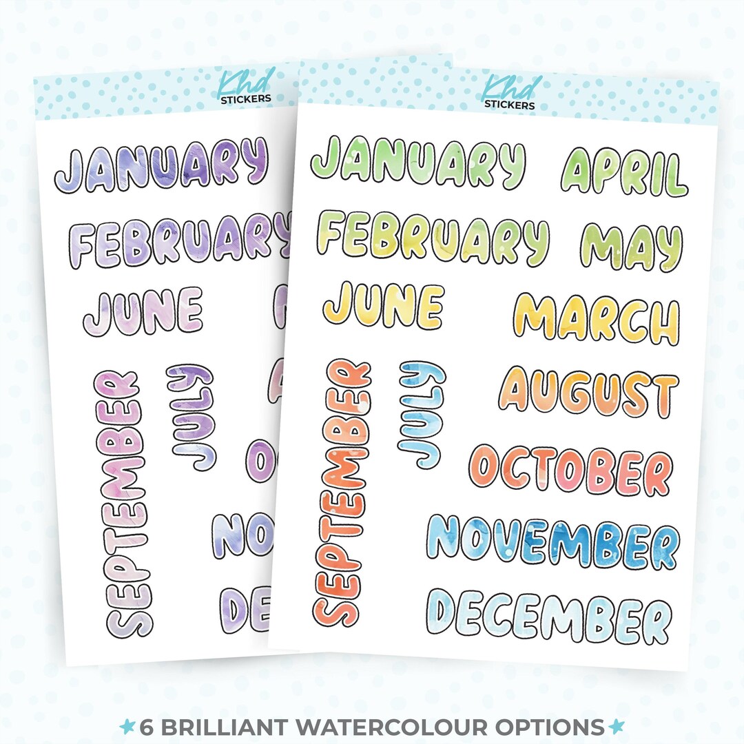 Watercolour Months of the Year Planner Stickers, Watercolour Collection ...