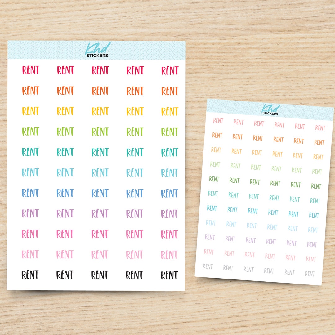 Rent Stickers, Planner Stickers, Select From 6 Fonts & 2 Sizes ...
