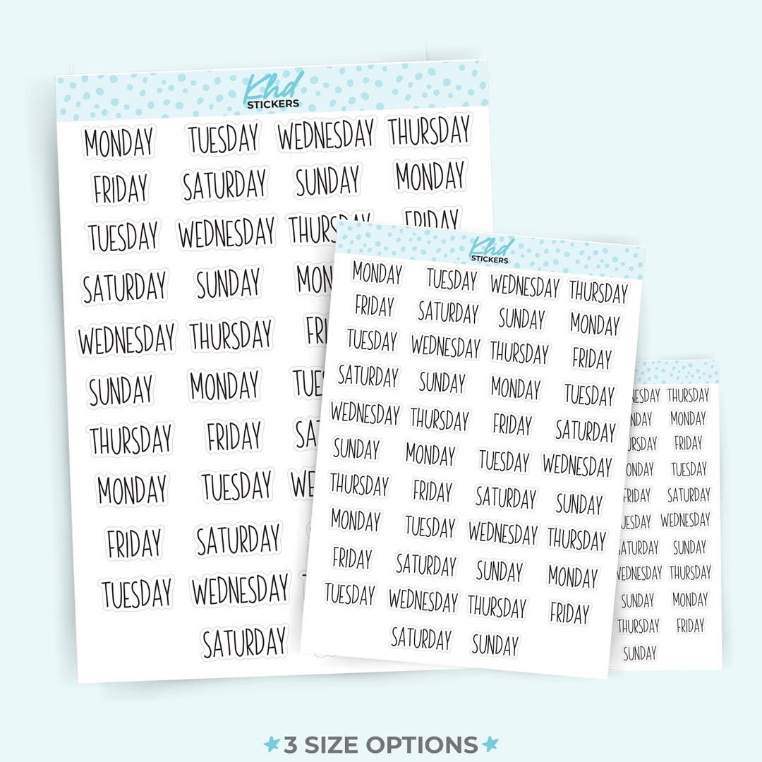 Days of the Week Stickers, Planner Stickers, Two Sizes, Removable - Etsy