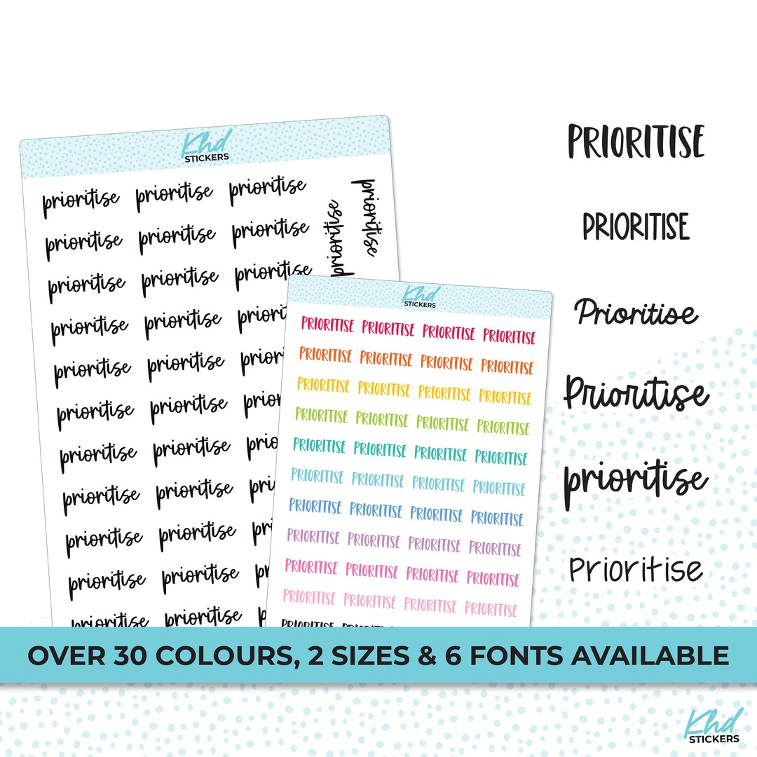 Prioritise Stickers, Planner Stickers, Select From 6 Fonts & 2 Sizes ...