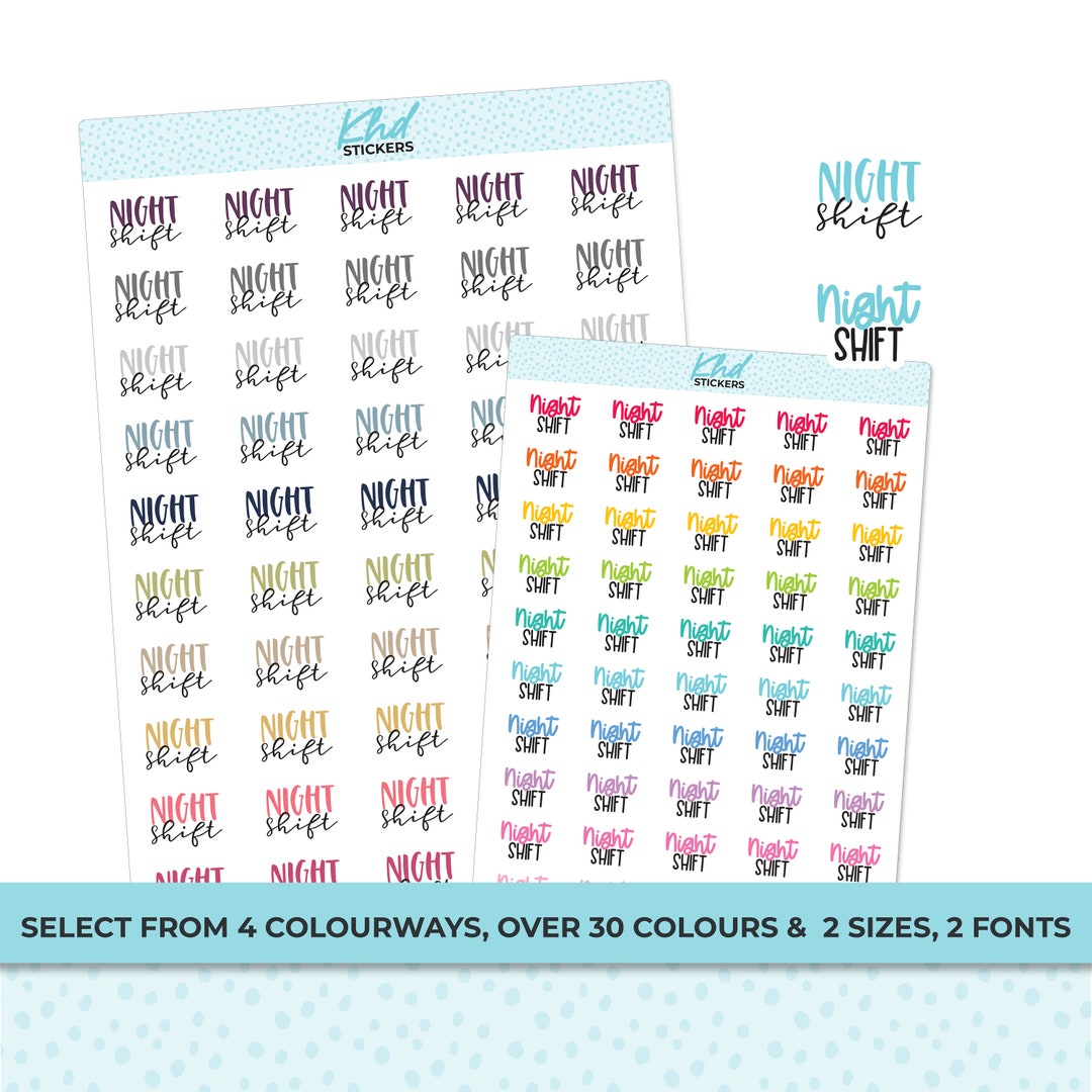 Night Shift Stickers, Planner Stickers, Two Sizes and Font Options ...