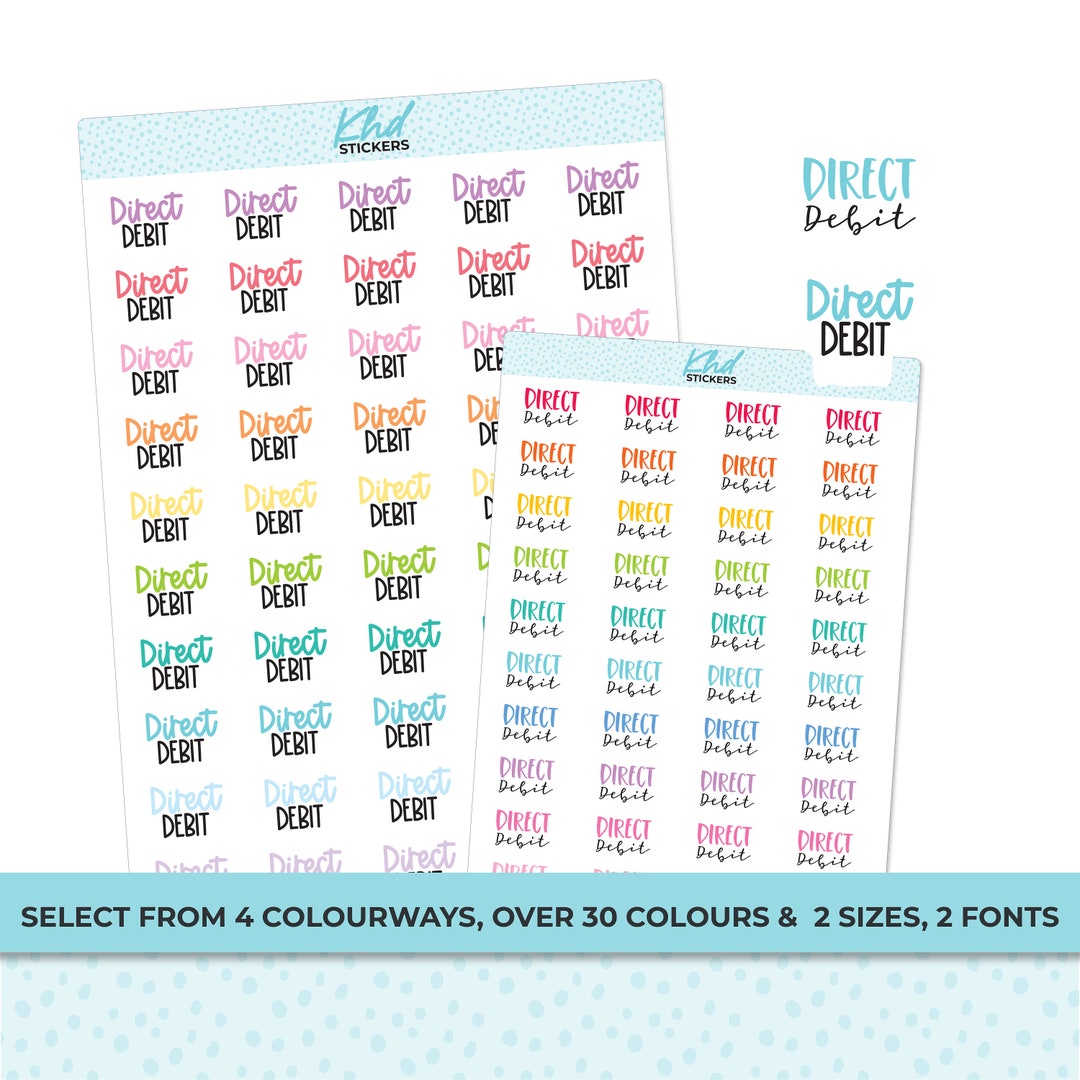 Direct Debit Script Stickers, Planner Stickers, Two Sizes, Two Fonts ...
