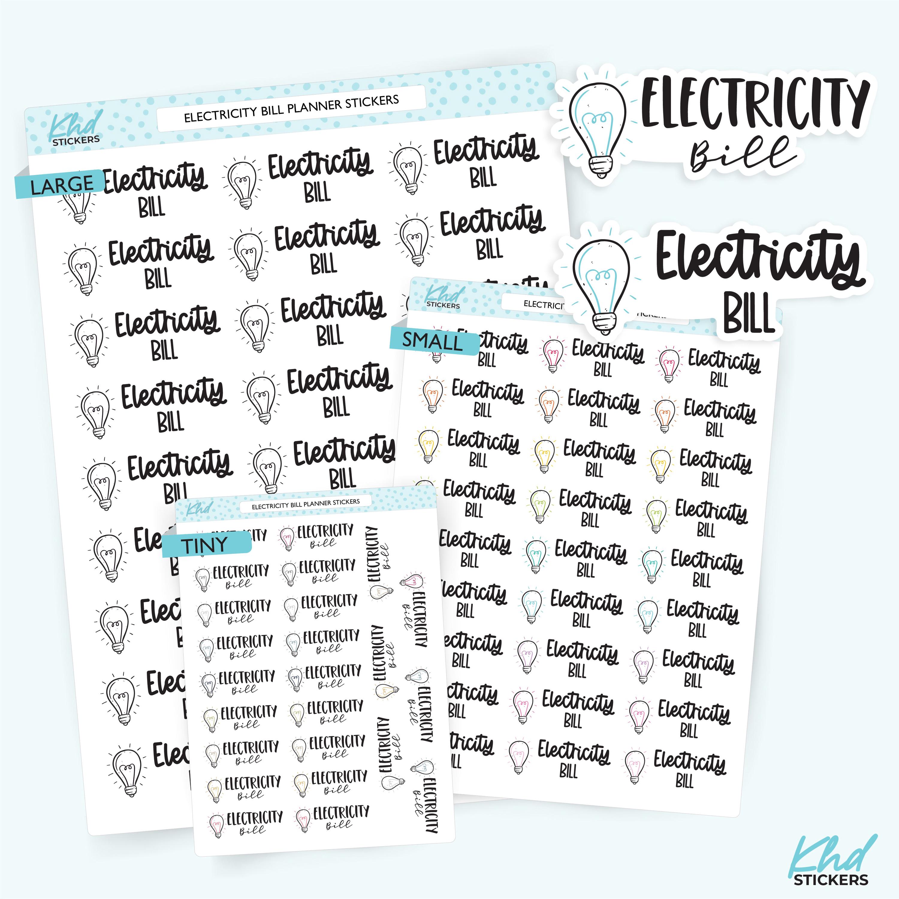 Electricity Bill Planner Stickers, Three Sizes Including Tiny ...