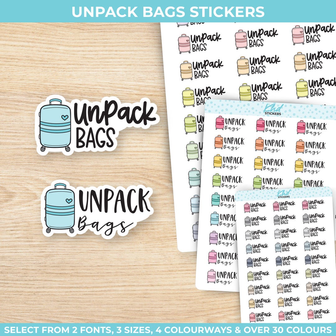 Unpack Bags Planner Stickers, Three Sizes Including Tiny, Removable - Etsy